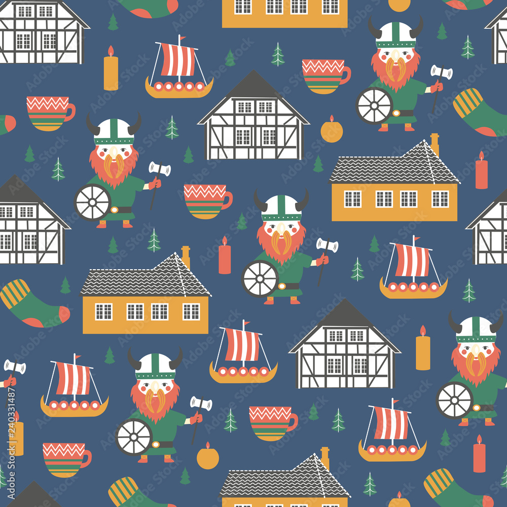 Seamless pattern Kingdom of Denmark vector, Nordic colorful background ...