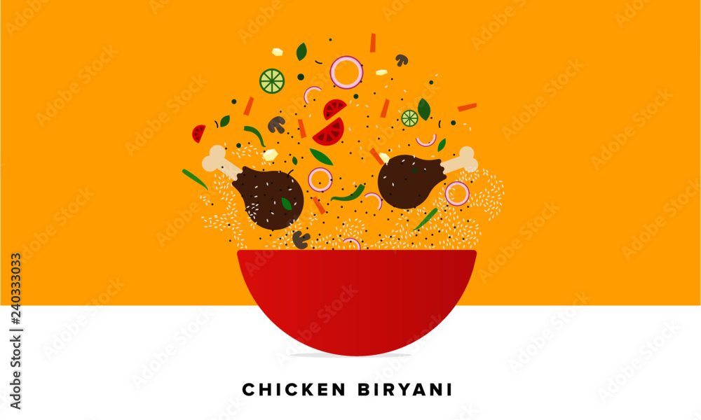 Chicken Biryani Vector Illustration. Traditional Mughlai Indian Cuisine ...