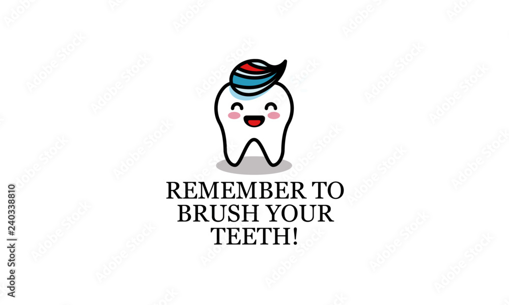 Remember to brush your teeth Health poster with Happy Tooth Vector ...