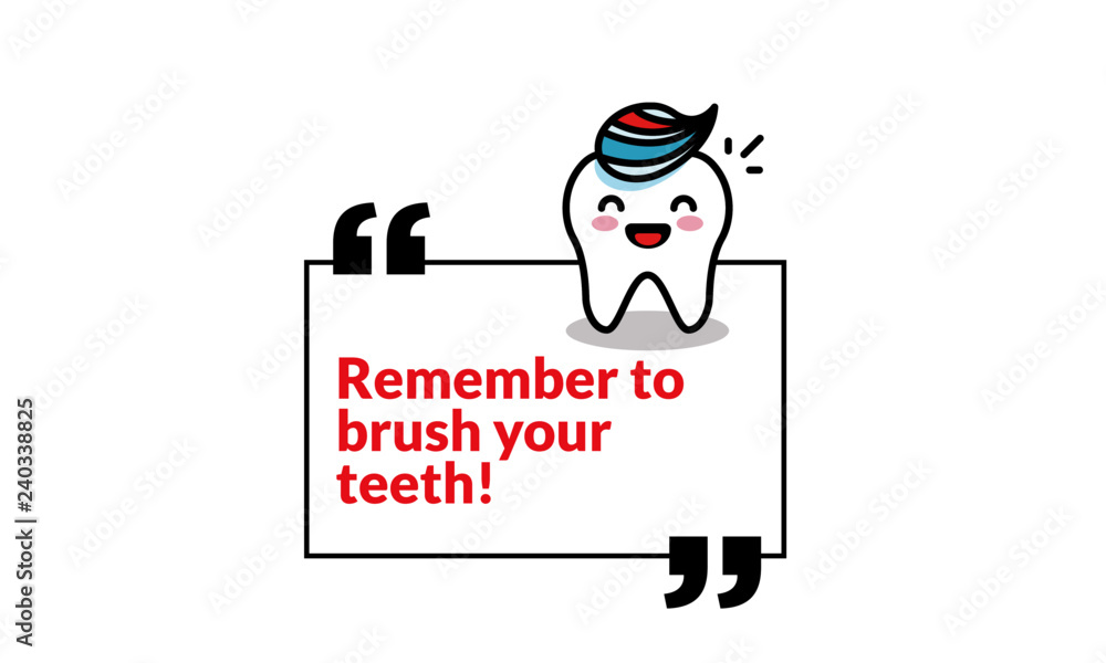 Remember to brush your teeth Health poster with Happy Tooth Vector ...