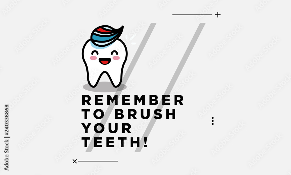 Remember to brush your teeth Health poster with Happy Tooth Vector ...