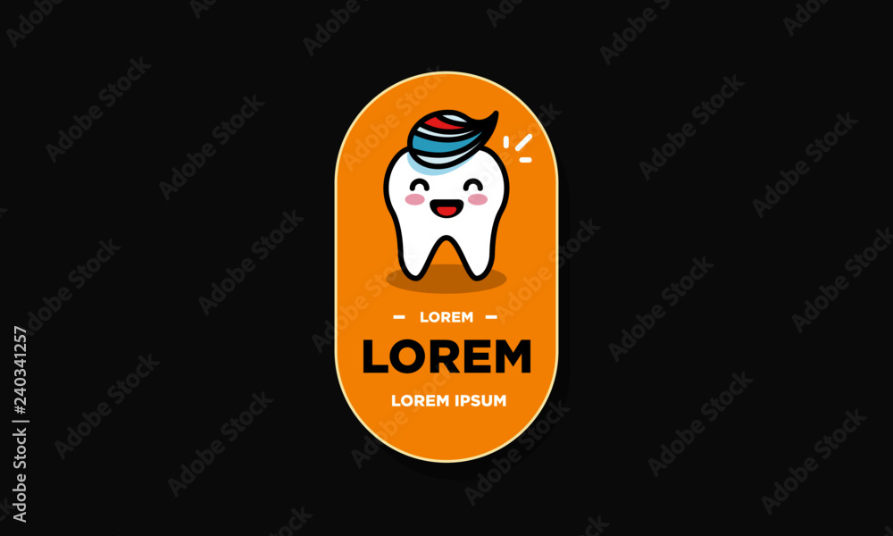 Cute Happy Tooth Badge Sticker with Toothpaste Vector Illustration ...