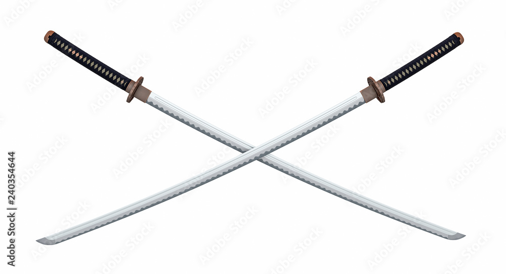 two crossed katana isolated on white background 3d rendering Stock ...