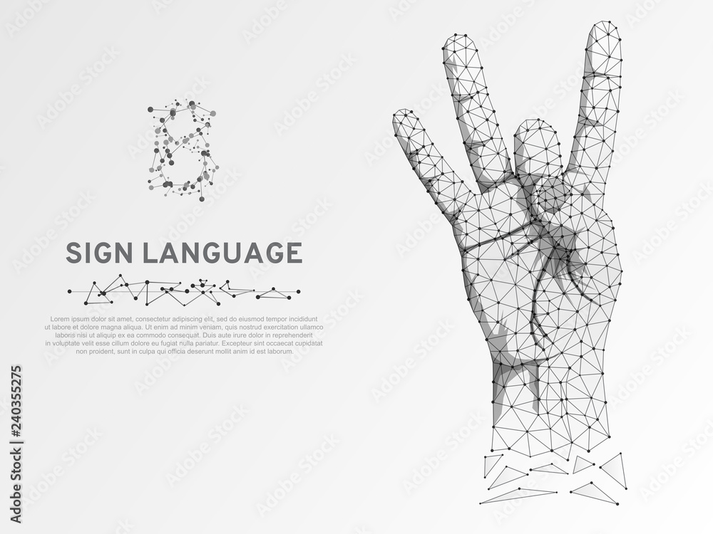 Origami style Sign language number eight gesture, fillip, flick, finger ...
