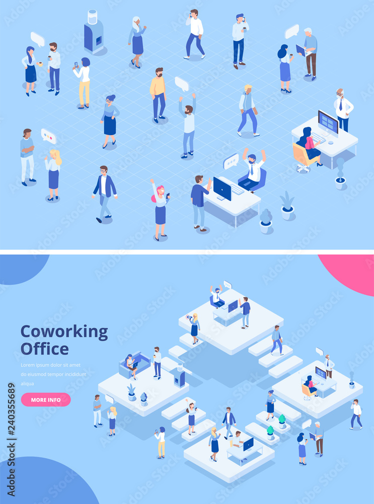Teamwork, cooperation. Office people.Isometric people vector set ...