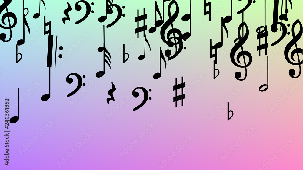 Disco Background. Many Random Falling Notes, Bass and, Treble Clef ...