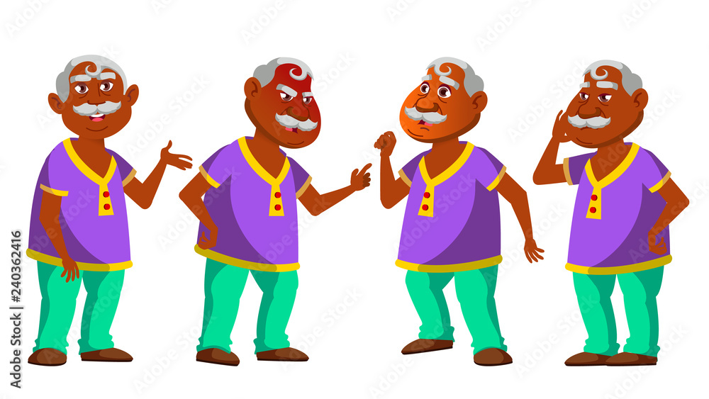 Indian Old Man Set Vector. Elderly People. Hindu. Senior Person. Aged ...