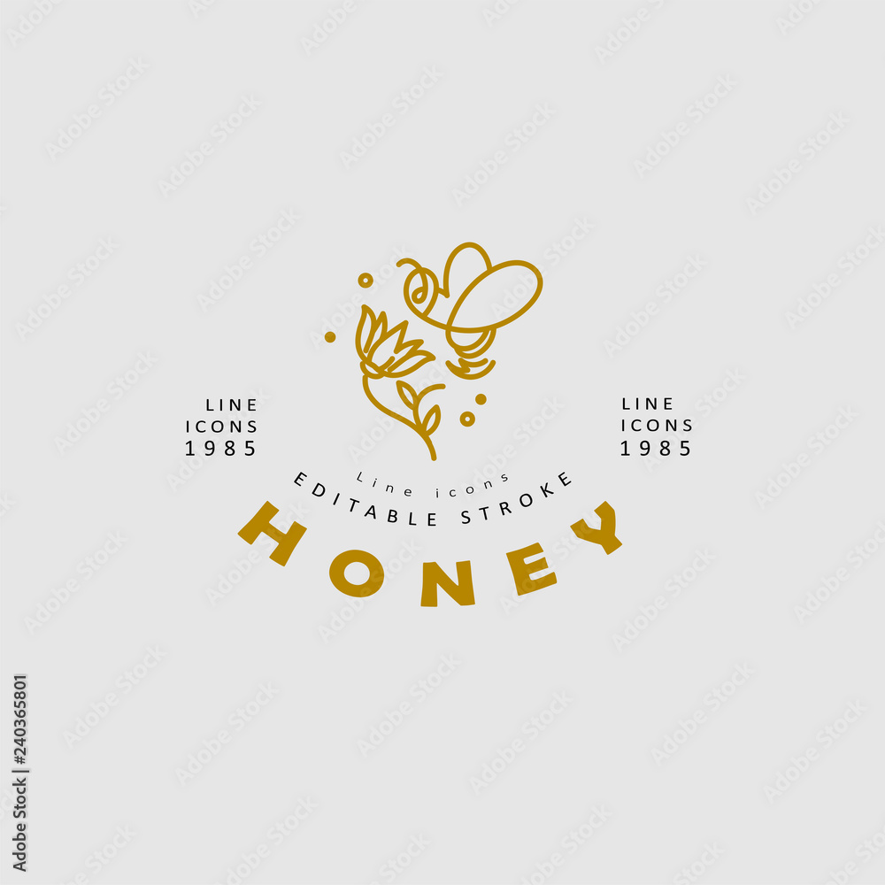Vector icon and logo honey. Editable outline stroke size. Line flat ...