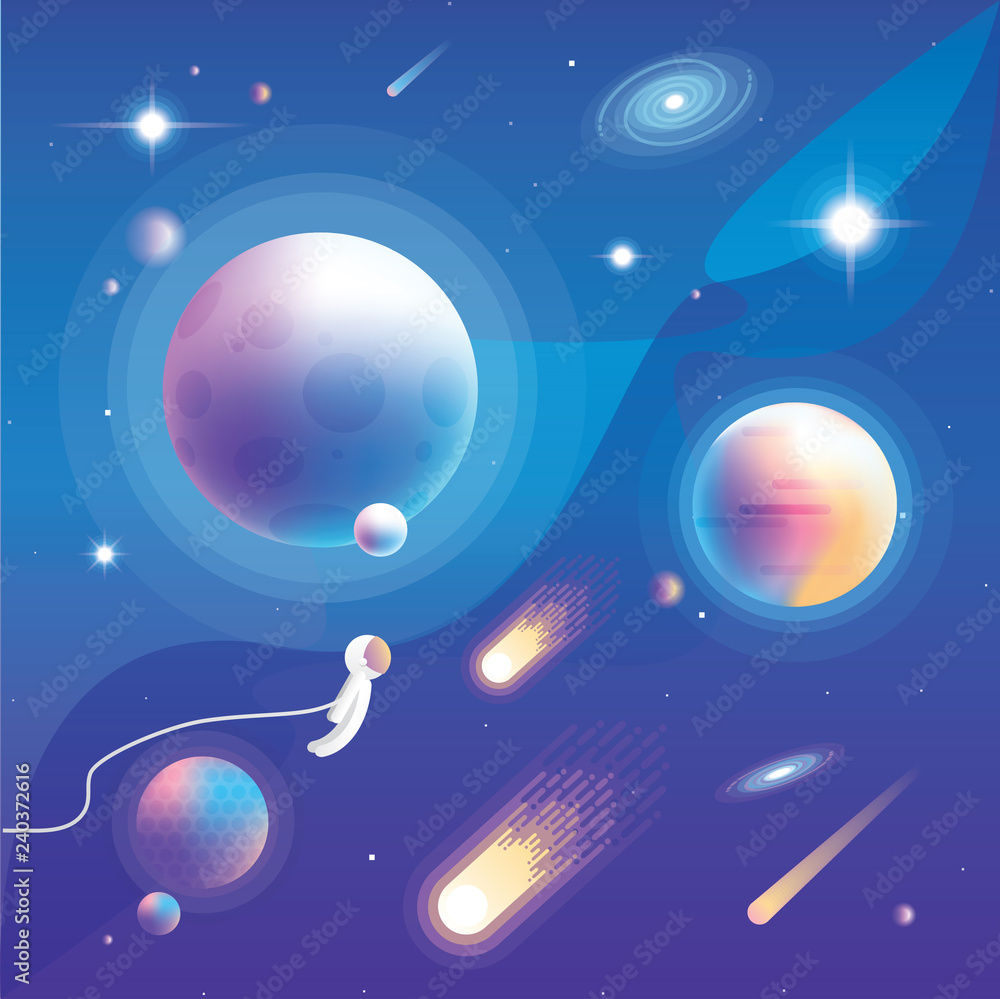 Universe vector illustration with planets, comets, stars, galaxies and ...