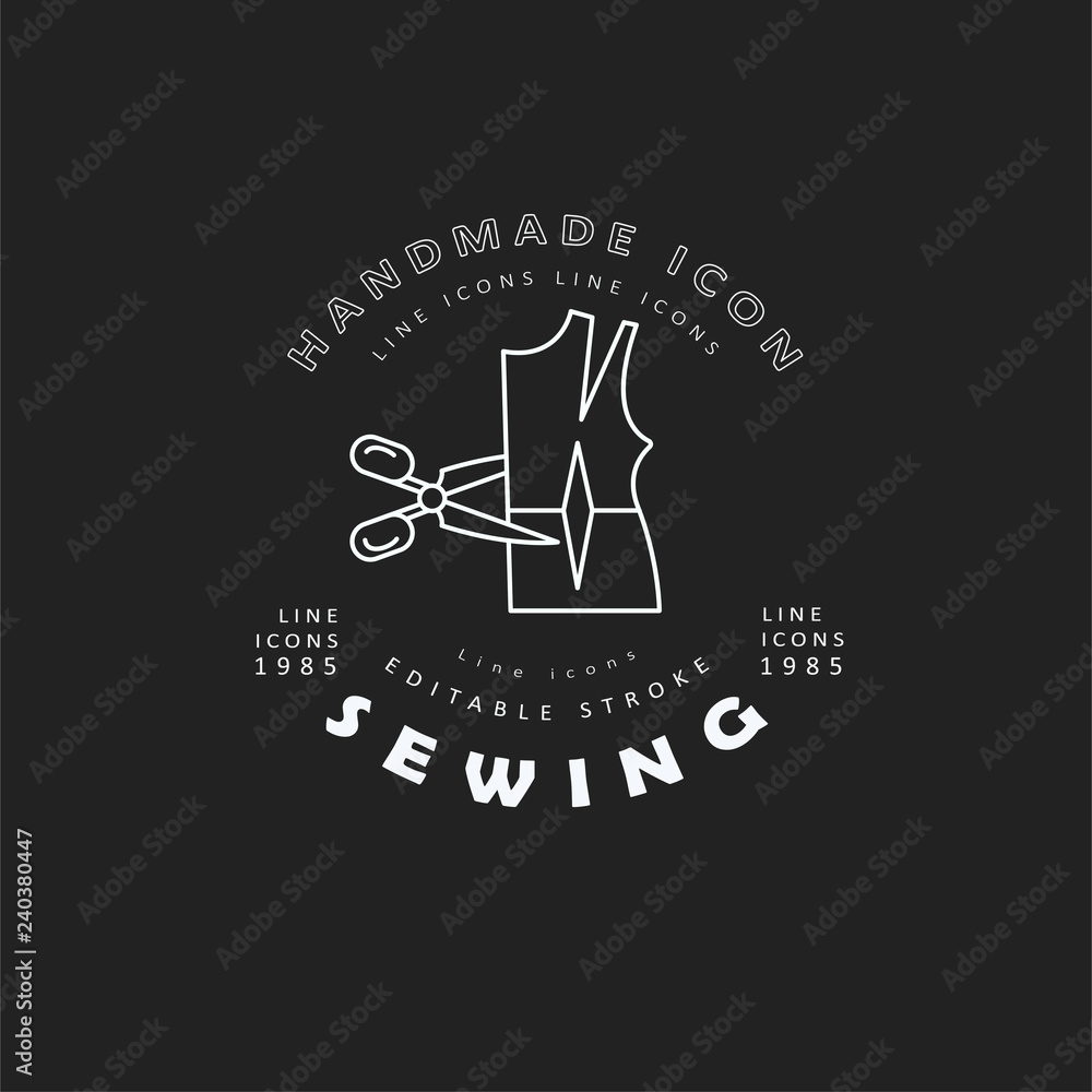 Vector icon and logo sewing and handmade. Editable outline stroke size ...