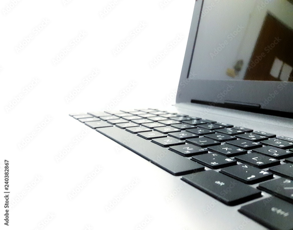 Laptop on white background. The images are used to compose stories ...