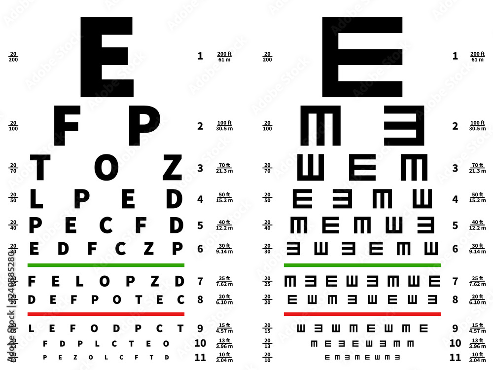 Eyes test chart. Vision testing table, ophthalmic spectacles measuring ...