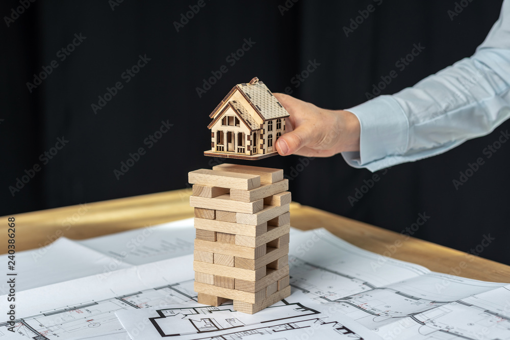 Building strategy concept. Lady architect in her formalwear shirt stand ...