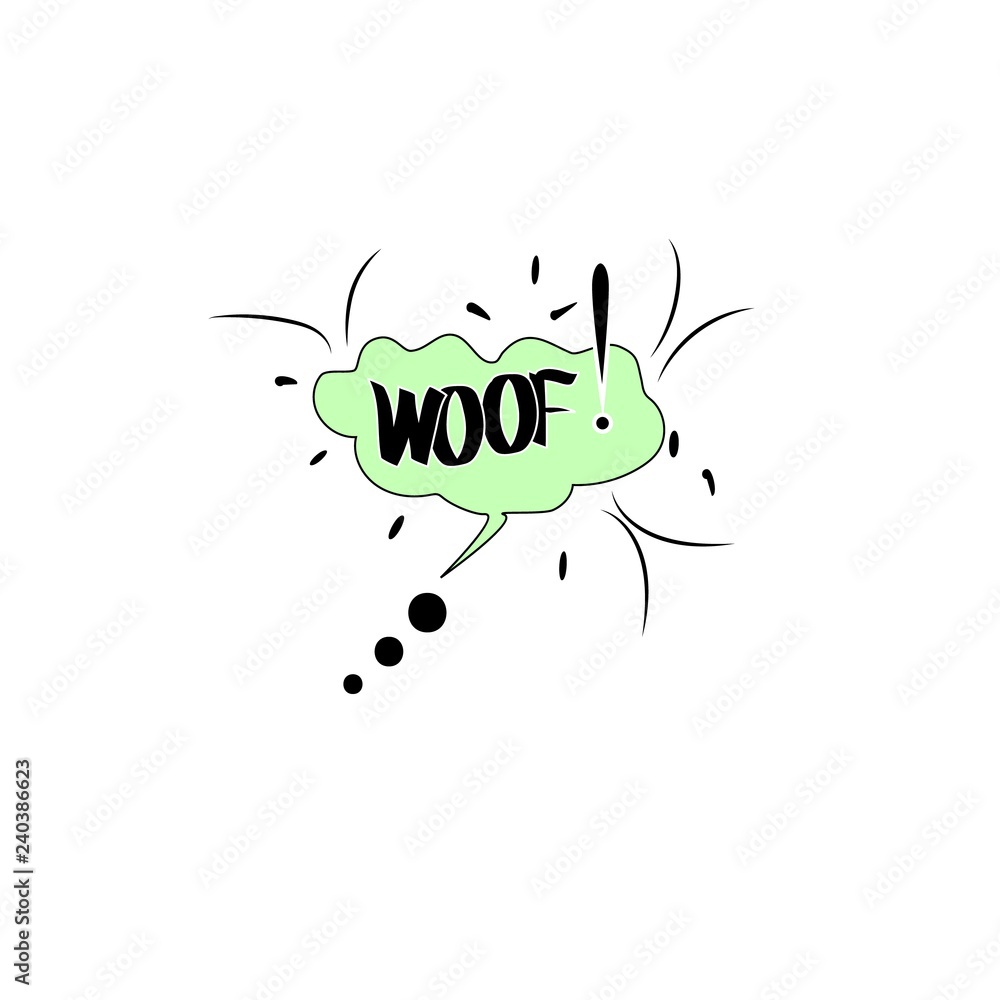 Woof. Comic sound speech effect bubble isolated on white background ...