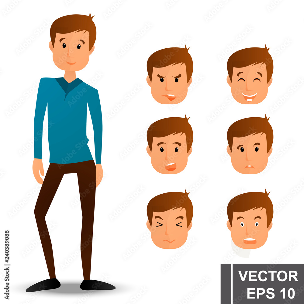 Guy. Emotions. Young. Cartoon style. For your design. The man. Light ...