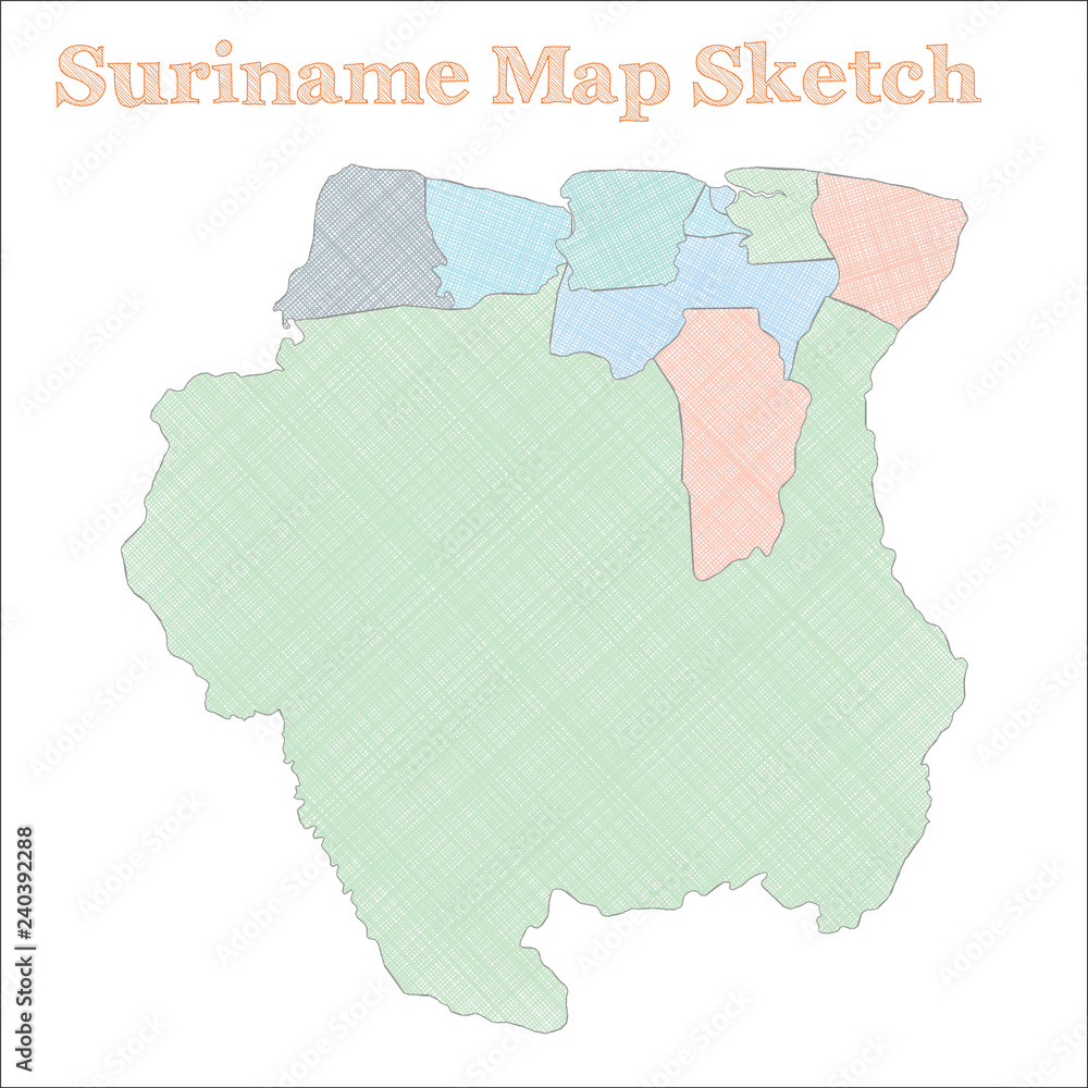 Suriname map. Hand-drawn country. Classy sketchy Suriname map with ...