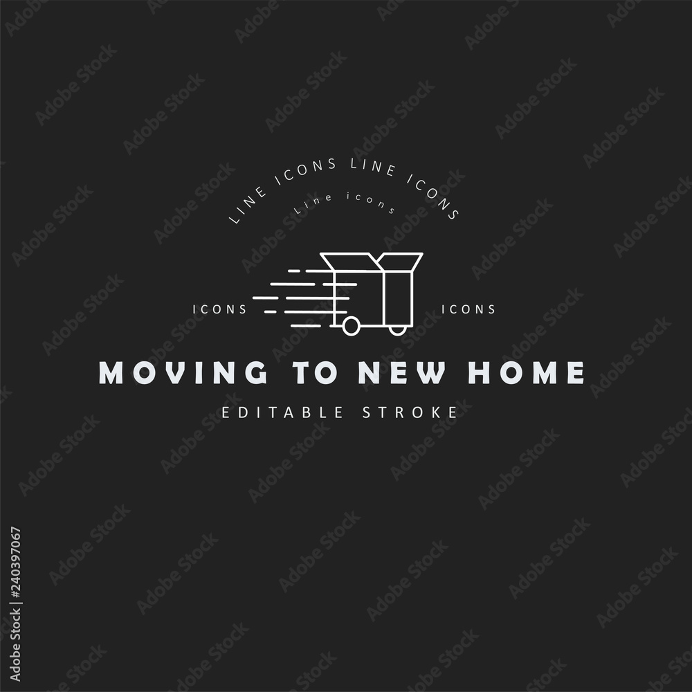 Vector icon and logo for moving to a new home. Editable outline stroke ...