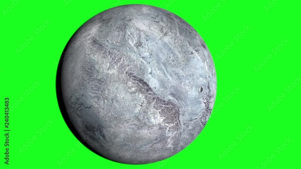 Realistic 3D animation of Eris viewed on green background. Eris rotates ...