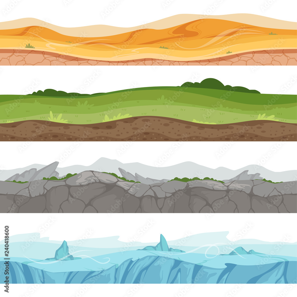 Seamless grounded surface. Parallax desert sand grass water ground ...