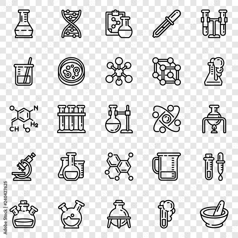 Chemistry icon set. Outline set of chemistry vector icons for web ...