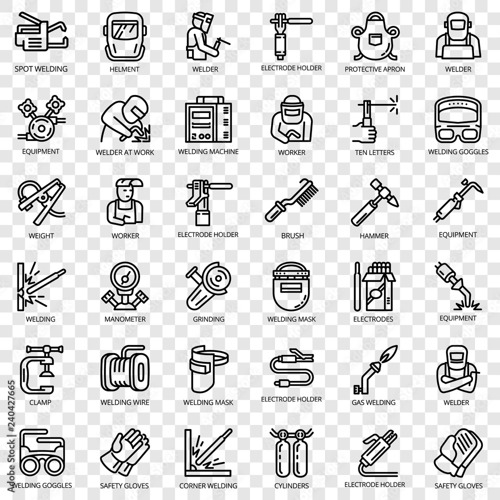 Welder equipment icon set. Outline set of welder equipment vector icons ...