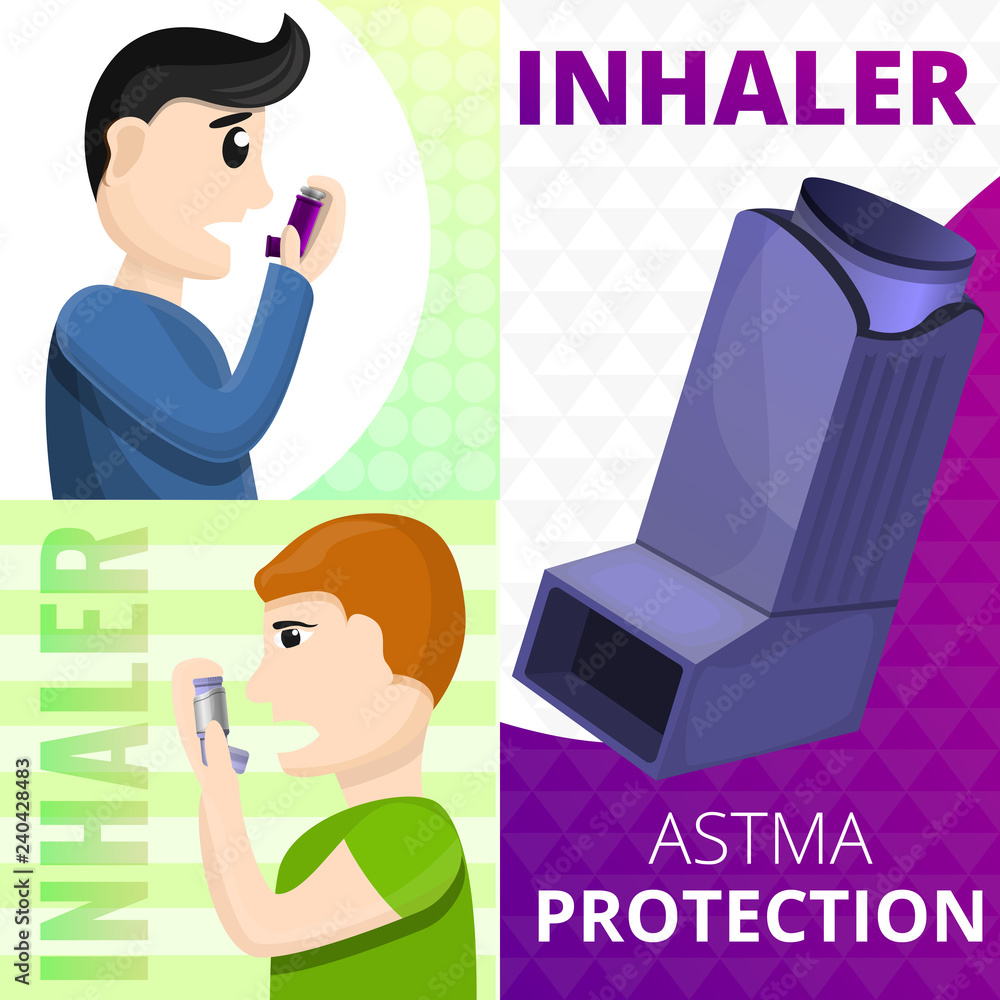 Inhaler banner set. Cartoon illustration of inhaler vector banner set ...