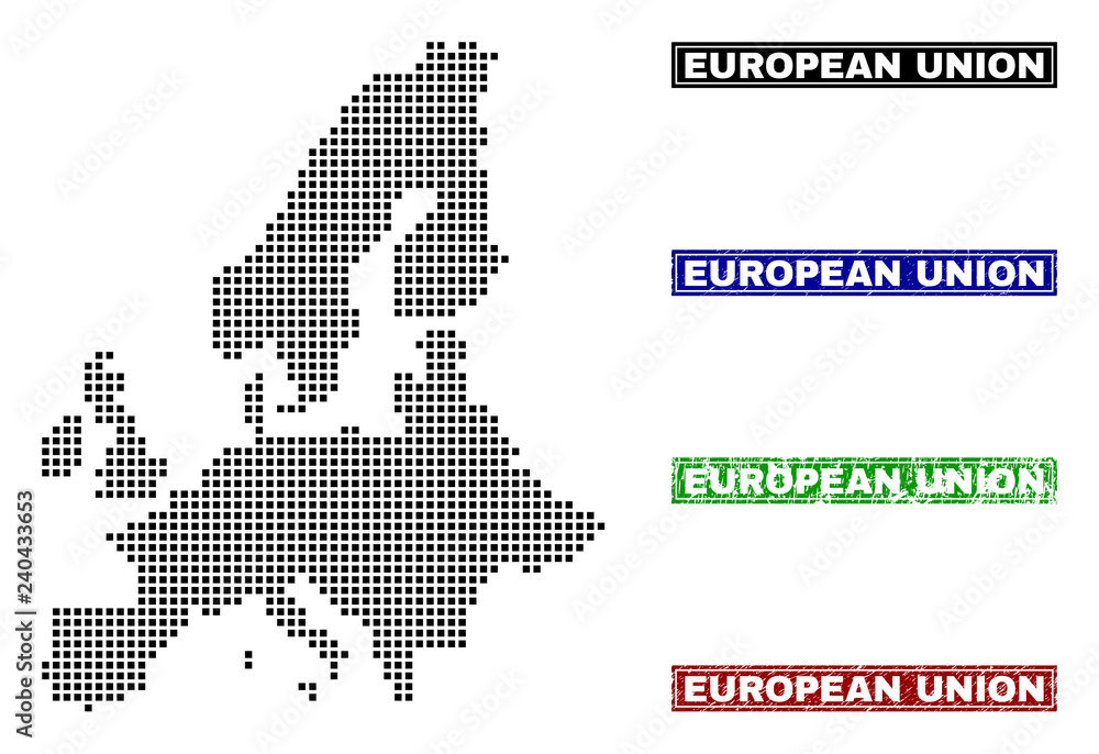 Vector dot abstract European Union map and isolated clean black, grunge ...