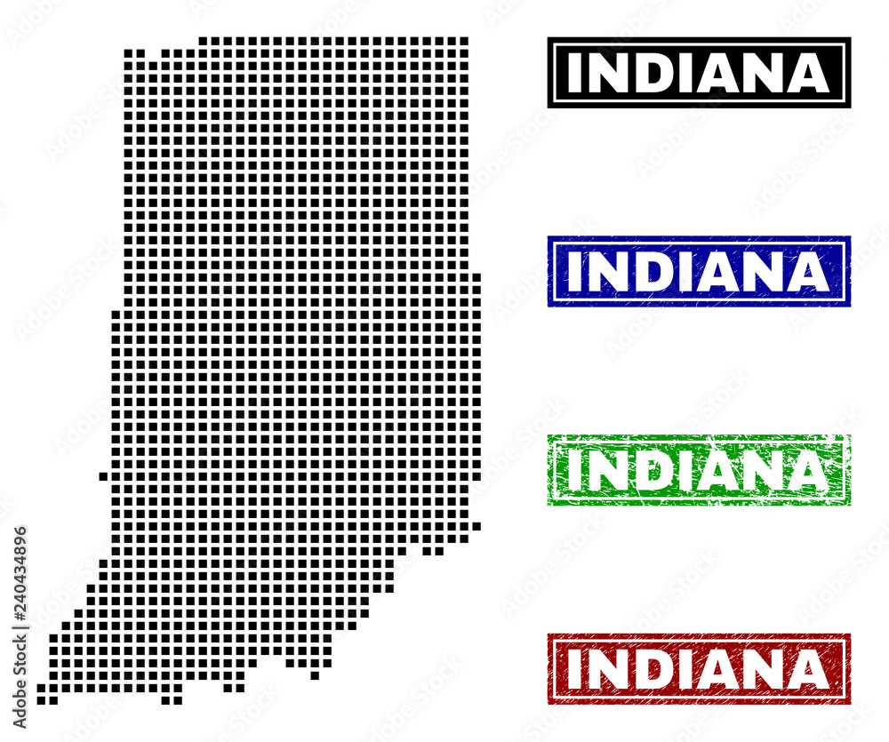 Vector dot abstract Indiana State map and isolated clean black, grunge ...