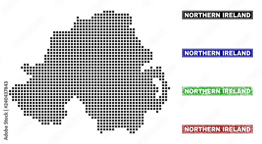 Dot vector abstracted Northern Ireland map and isolated clean black ...