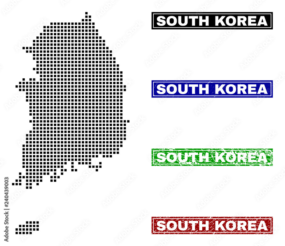 Dot vector abstracted South Korea map and isolated clean black, grunge ...