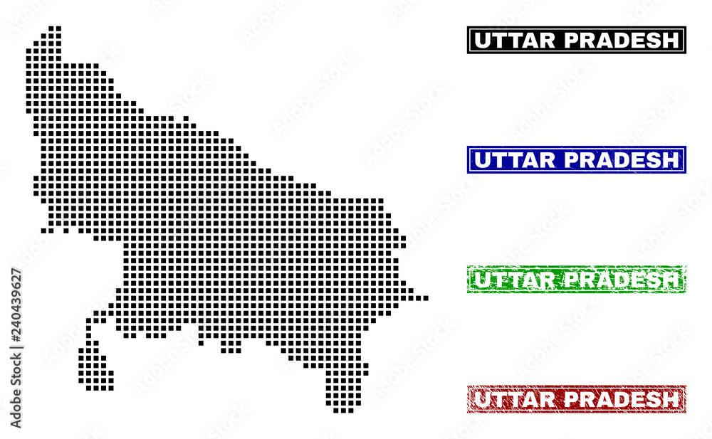Dot vector abstracted Uttar Pradesh State map and isolated clean black ...