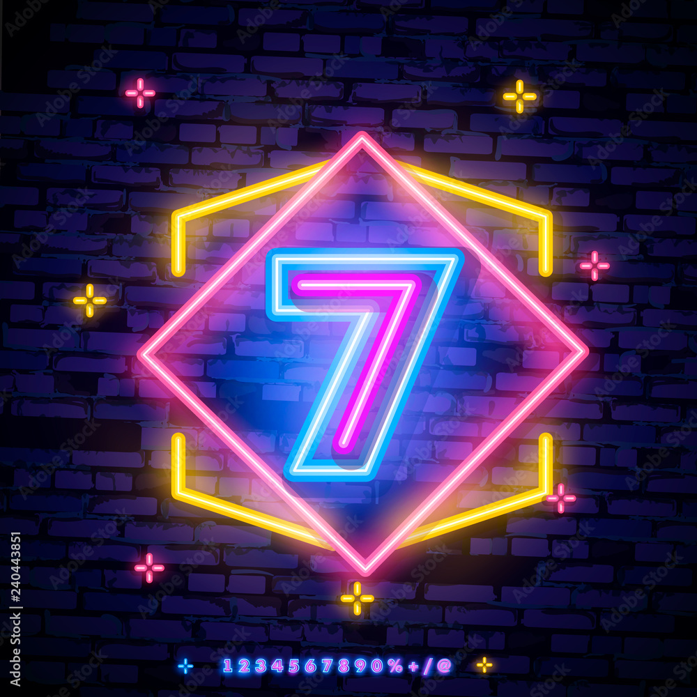 Number seven symbol neon sign vector. Seventh, Number seven template ...