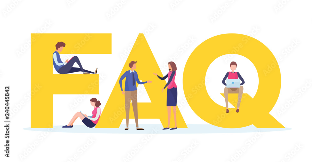 Frequently asked questions concept. People's with big letter word. Flat ...