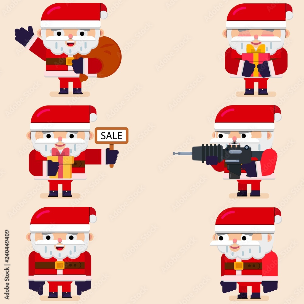 Set of flat cartoon Santa Claus character with different styles and ...