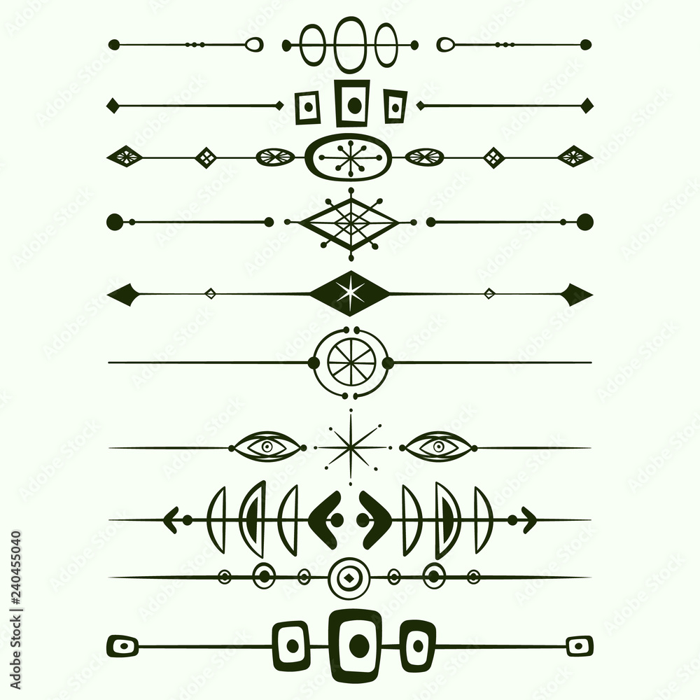 Set of vector horisontal dividers in geometric mid century style Line ...