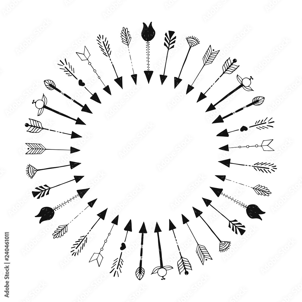 Hand drawn circle frame with cute arrows. Vector isolated illustration ...