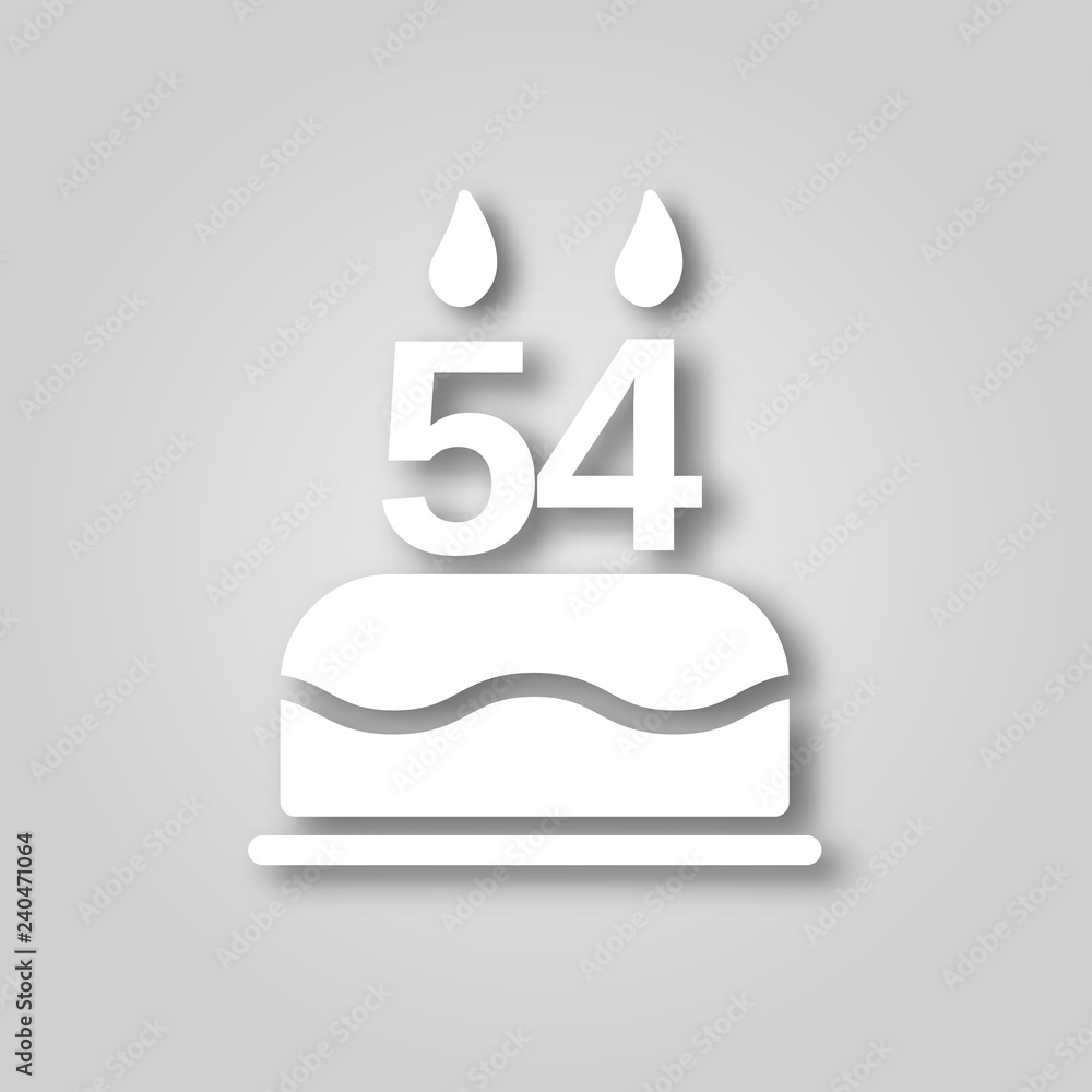 Birthday cake with candles in the form of the number 54 figure cut out ...