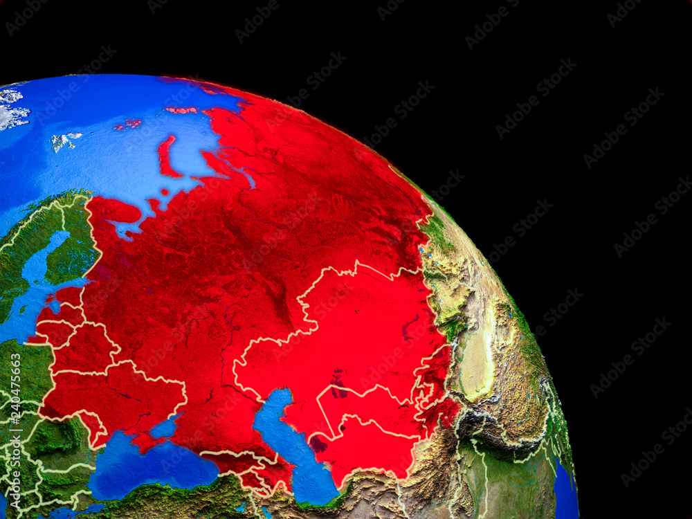 Former Soviet Union on planet Earth from space with country borders ...