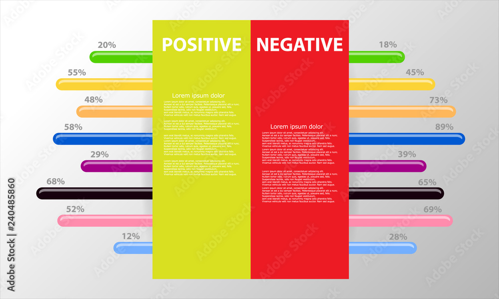 Vector positive and negative infographic with color graph mesure Stock ...