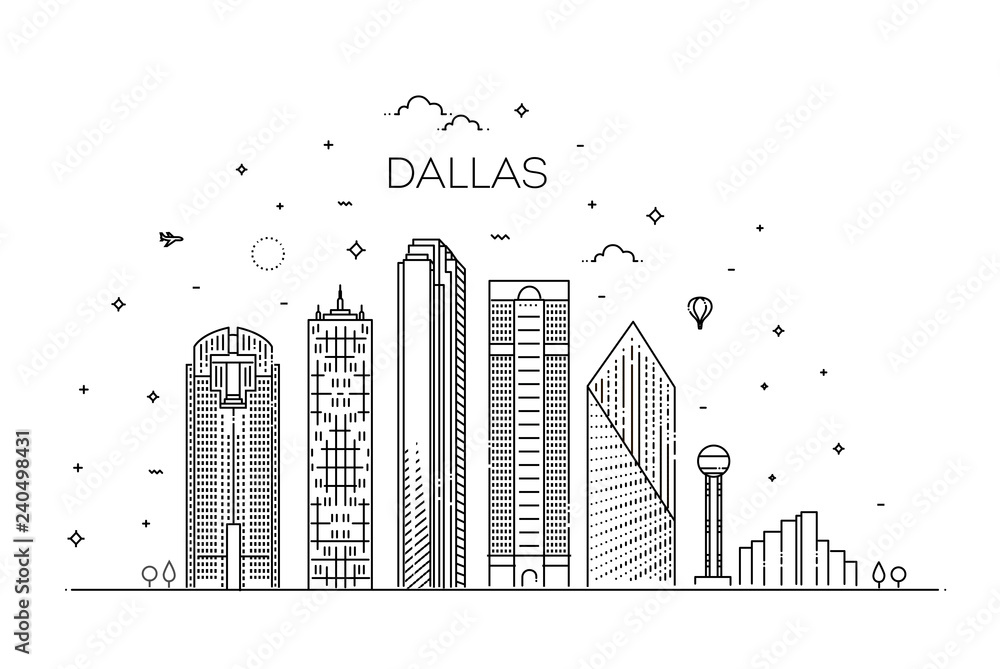 Texas Dallas architecture line skyline illustration. Linear vector ...