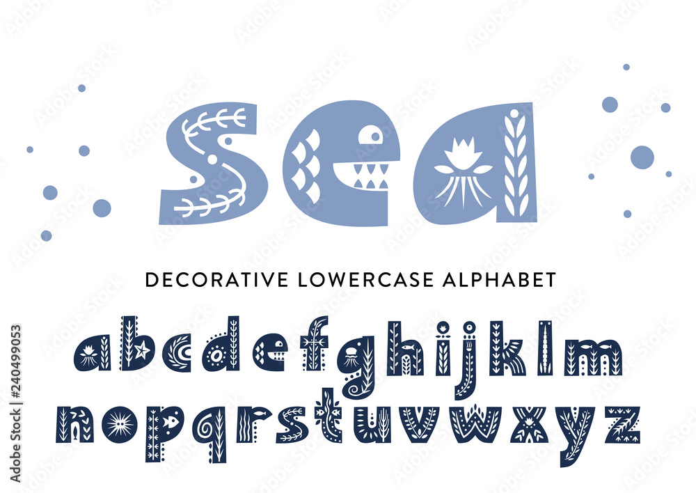 Vector lowercase alphabet decorated with sea patterns Stock Vector ...