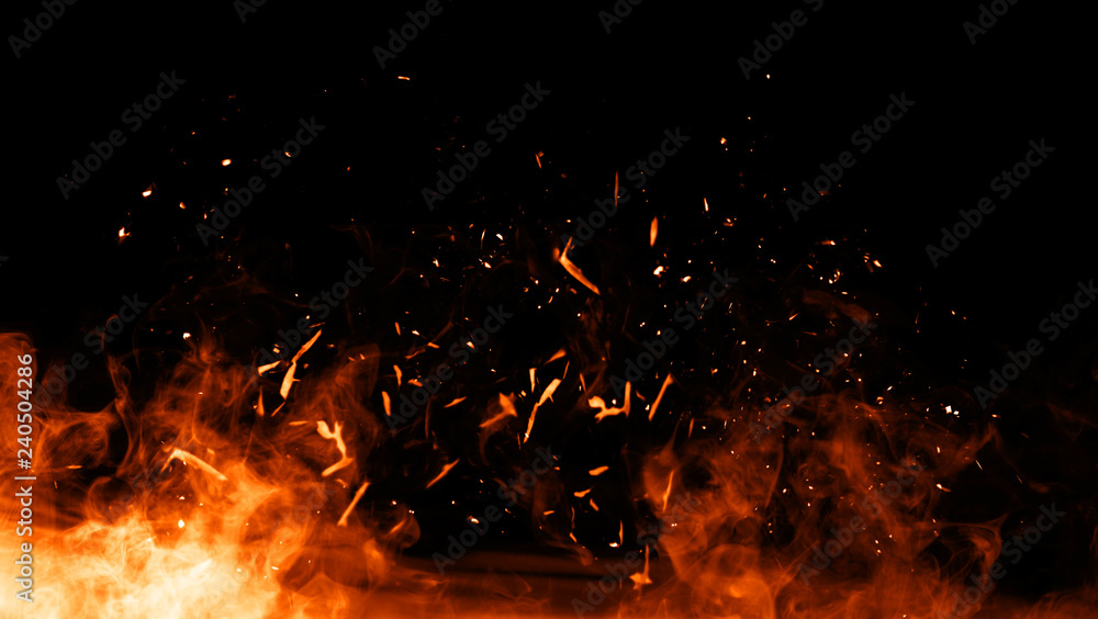 Perftect fire particles embers on background . Smoke fog misty texture ...