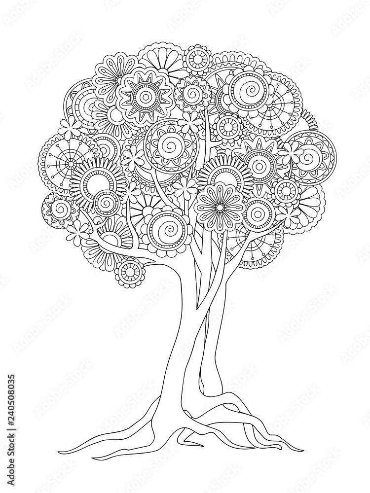 tangled tree with mandalas and flowers Stock Vector | Adobe Stock