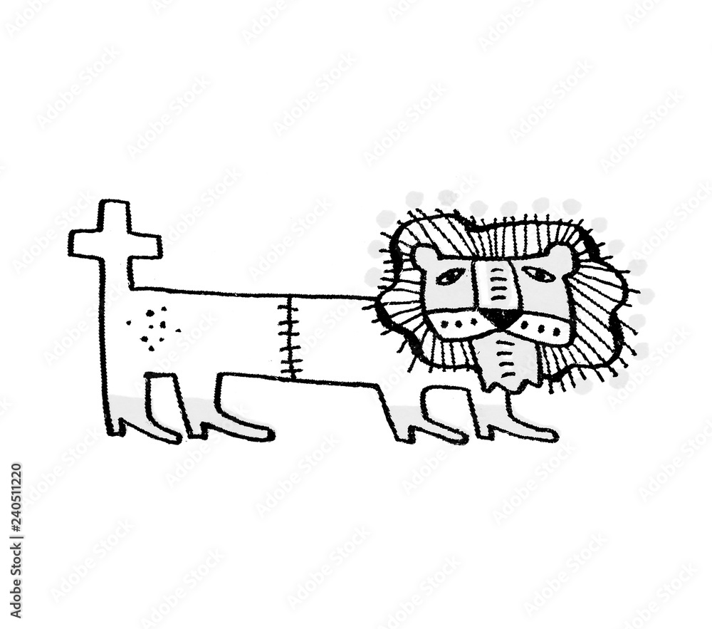 Stitched lion in half with human legs and a cross tail. Stock ...
