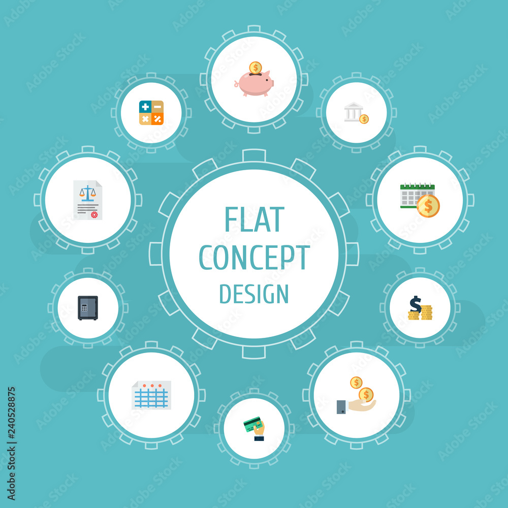 Set of accounting icons flat style symbols with credit, accumulation ...