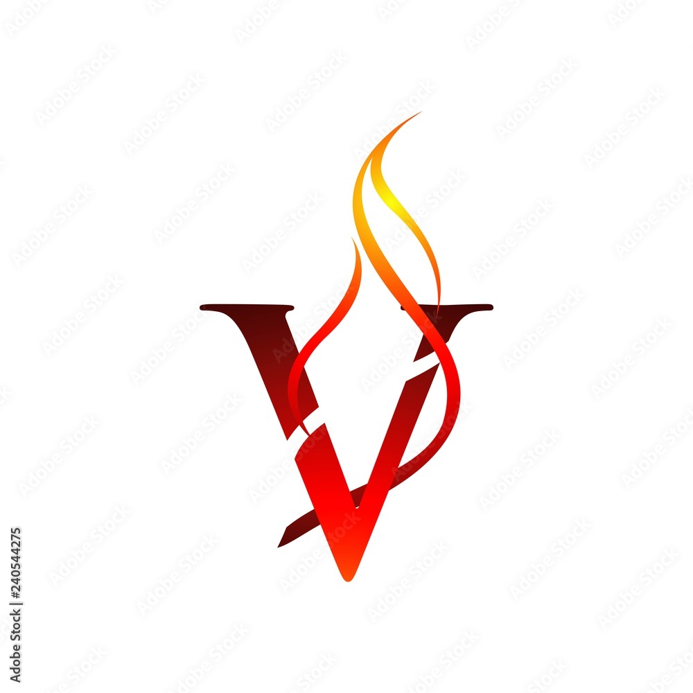 Initial V Letter Flame Logo Design. Fire Logo Lettering Concept Vector ...