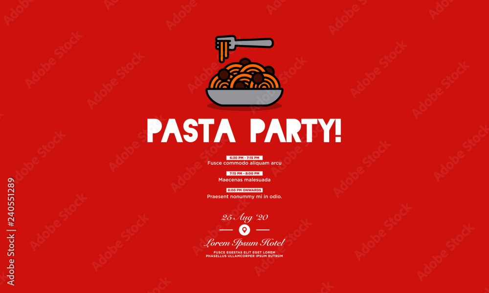 Pasta Party Invitation Design with Where and When Details Stock Vector ...