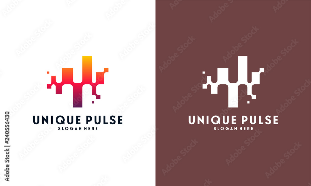 Unique Pulse Logo template designs vector illustration, Pixel Pulse ...