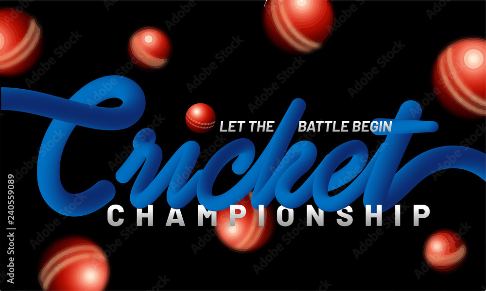 Glossy blue text cricket on blurred black background for Cricket ...