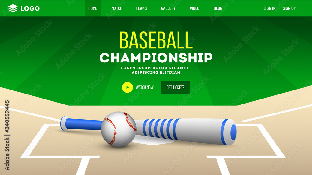 Baseball sport tournament concept website template or landing page ...